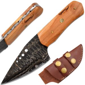 old ram handmade full tang real damascus steel hunting-camping | fishing knife comes with leather sheath