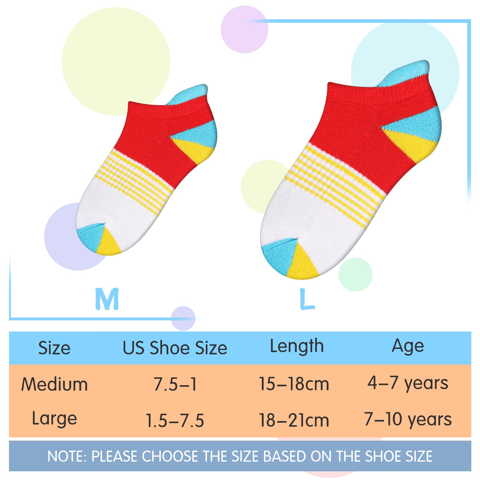 Comfoex Boys Socks 4-6 6-8 8-10 Years Old Ankle Athletic Cotton Socks For Kids Short Half Cushioned Socks 6 Pairs