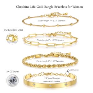 Chrishine Life Gold Bracelets for Women Stackable Bangle Bracelet Set Dainty Trendy Non Tarnish Layered Link Chain Summer Bracelet Jewelry Birthday Christmas Gifts for Women Her Love