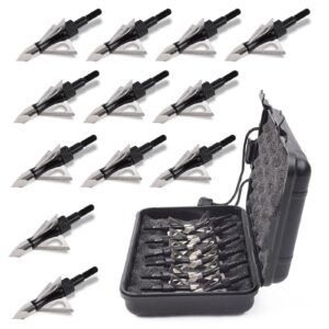 Archery Hunting Broadheads, 12PK 3 Blades Hunting Screw-in Broadheads 100 Grain Arrow Tips Compatible with Crossbow and Compound Bow + 1 PK Broadhead Storage Case