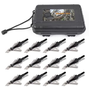 Archery Hunting Broadheads, 12PK 3 Blades Hunting Screw-in Broadheads 100 Grain Arrow Tips Compatible with Crossbow and Compound Bow + 1 PK Broadhead Storage Case