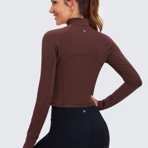 CRZ YOGA Women's Butterluxe Long Sleeve Workout Shirts Half Zip Pullover Sweatshirt Athletic Crop Top Collared Fall Shirt Taupe Medium