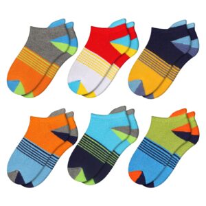 Comfoex Boys Socks 4-6 6-8 8-10 Years Old Ankle Athletic Cotton Socks For Kids Short Half Cushioned Socks 6 Pairs