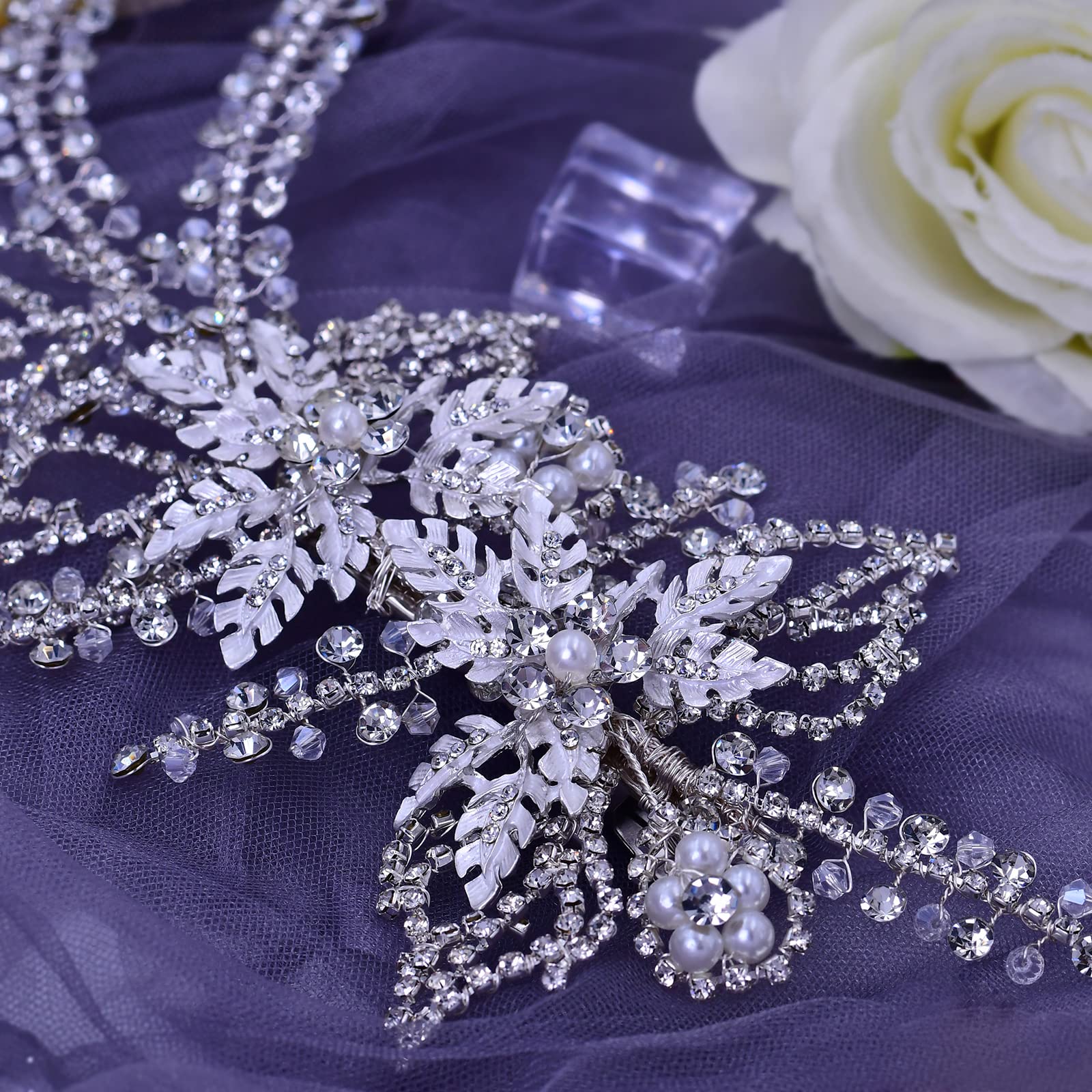 LOVFOIVER Wedding Head Pieces Crystal Bridal Hair Clips Women's Handmade Bridal Rhinestone Wedding Party Hair Accessories