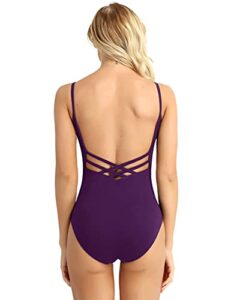 hansber women's sleeveless ballet dance leotards gymnastics one piece athletic bodysuit tops dancewear swimwear purple small