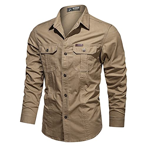 Western Shirts for Men Long Sleeve Snaps Button Work Shirts Plaid Camo Camping Fishing Cowboy Outdoor Tops with Pockets Large