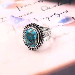 Exclusive Blue Copper Turquoise gemstone ring 925 sterling silver Couple fine fashion ring silver jewelry gift for her (11)