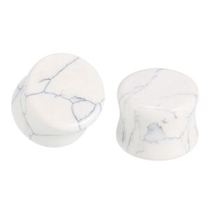 lieson tunnel gauges, 2pcs stone gauges 16mm with marble pattern ear gauge 5/8 inch white