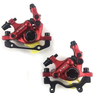 catazer MTB Road HB-100 MTB Road Line Pulling Hydraulic Disc Brake Calipers Front & Rear Mountain Bike Disc Brake E-BIKE Disc Brake (1 Pair Red)