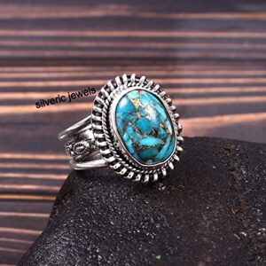 Exclusive Blue Copper Turquoise gemstone ring 925 sterling silver Couple fine fashion ring silver jewelry gift for her (11)