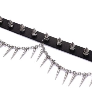 FNQUFUJ Punk Spiked Choker Necklace For Women Men Leather Collar Spikey Chain Studded Chocker Goth Jewelry Halloween Cosplay Accessories (black)