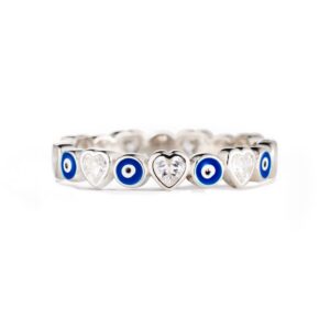 story jewellery silver plated cubic zirconia evil eye promise rings for women, heart & evil eye ring band lucky protection jewelry gifts, birthday christmas valentines gifts for women (plated 07)