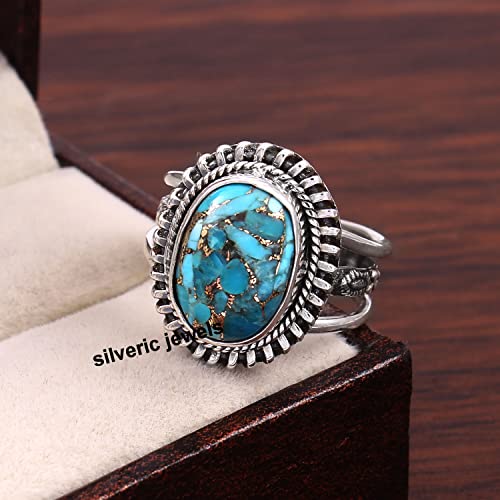 Exclusive Blue Copper Turquoise gemstone ring 925 sterling silver Couple fine fashion ring silver jewelry gift for her (11)