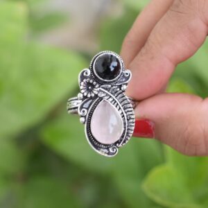 Rekha Gems Rose Quartz Ring-925 Sterling Silver Ring-Vintage Ring-Handmade Ring-Birthday Gift-Pink Gemstone Ring-Boho and Hippie Ring-Birthstone Ring-Rose Quartz Jewelry- ROS43(A) (11 US)