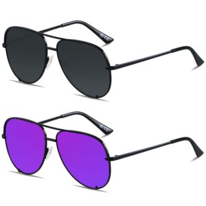 andwood oversized aviator sunglasses for women big large uv protection fashion sun glasses uv protection black mirrored purple shades