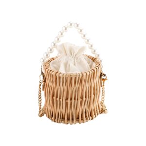 yahuan straw bag for women wicker basket handbag small crossbody bag beach bag woven rattan straw purse for women (round wicker)