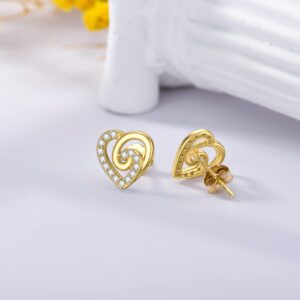 14K Gold Heart Stud Earrings for Women Real Yellow Gold Earrings Studs with Cubic Zirconia Birthday/Aniversary/Christmas Gifts for Mom Daughter Ladies Her (Yellow Gold)