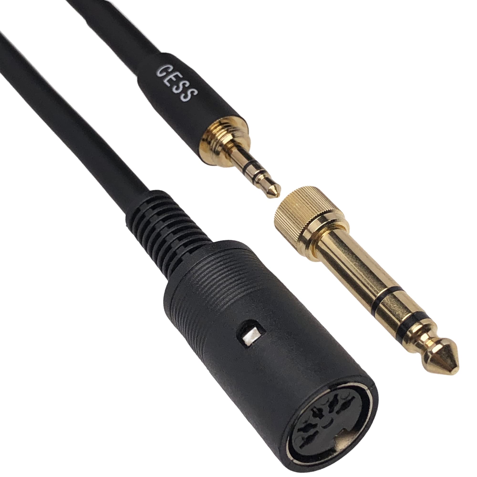 CNCESS CESS-256 5-Pin MIDI to 3.5mm TRS Stereo Adapter Cable with 6.35mm (1/4”) TRS Adapter - 6 Inches, Audio Conversion, Versatile Compatibility, 2 Sets