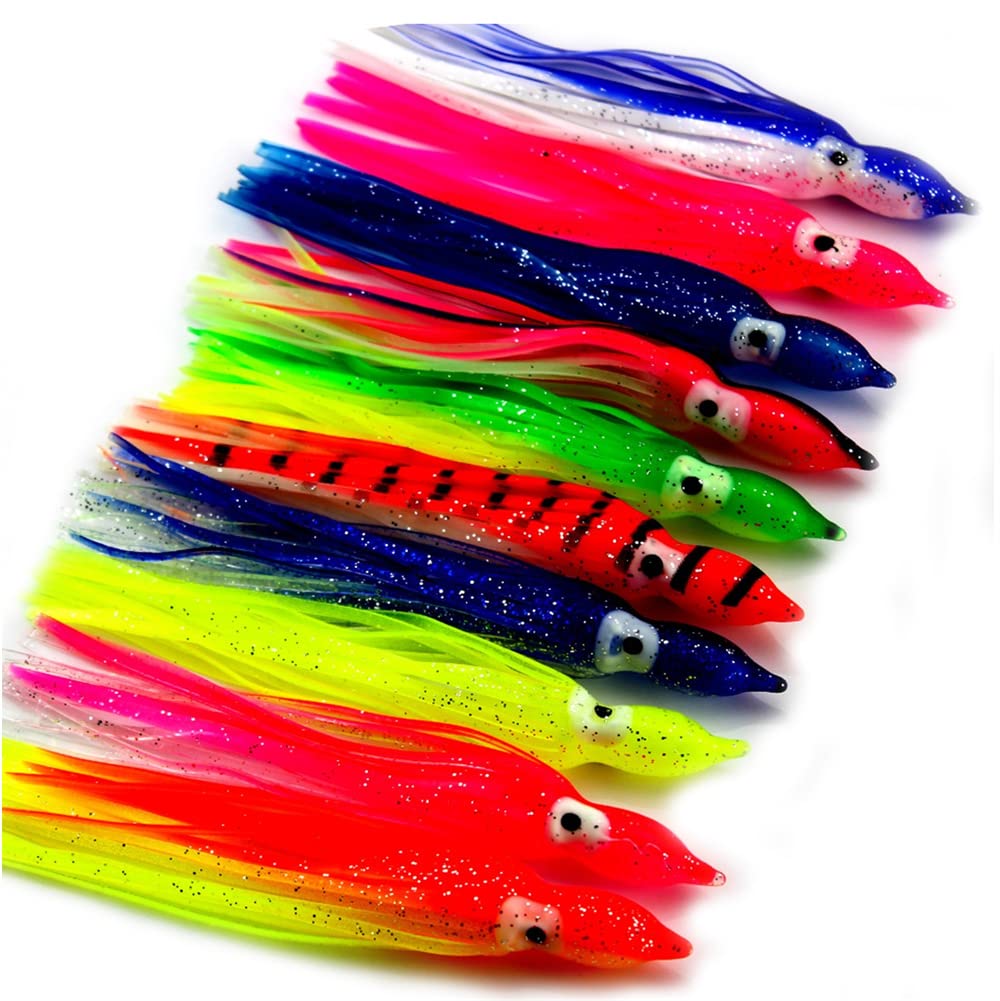 18cm Fishing Trolling Lures Octopus Skirts Bait for Marlin Tuna Mahi Dolphin Big Fishing Game Saltwater Squid Skirt Fishing Tackle (20pcs)