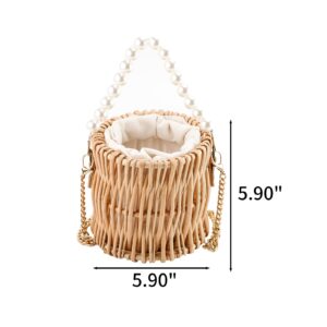 YAHUAN Straw Bag for Women Wicker basket handbag Small Crossbody Bag Beach Bag Woven Rattan Straw Purse for Women (round wicker)