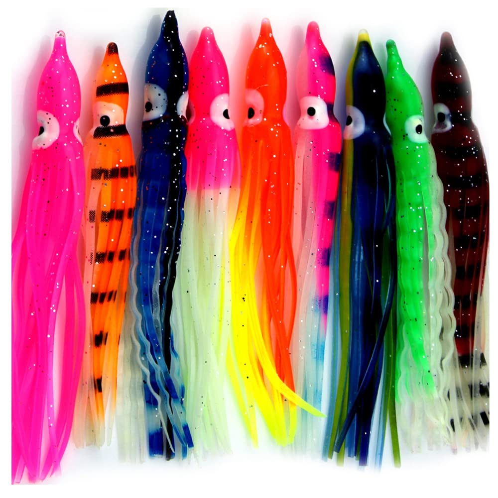 18cm Fishing Trolling Lures Octopus Skirts Bait for Marlin Tuna Mahi Dolphin Big Fishing Game Saltwater Squid Skirt Fishing Tackle (20pcs)