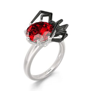 jeulia round cut silver ring: sterling silver hug me black spider gothic ring band fashion anniversary promise engagement wedding halloween ring set for her with gift jewelry box (spider-red, 8)