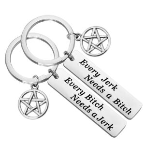 lqri spn jewelry bitch jerk keychain every jerk needs a bitch best friend keychain tv show theme gifts (silver)