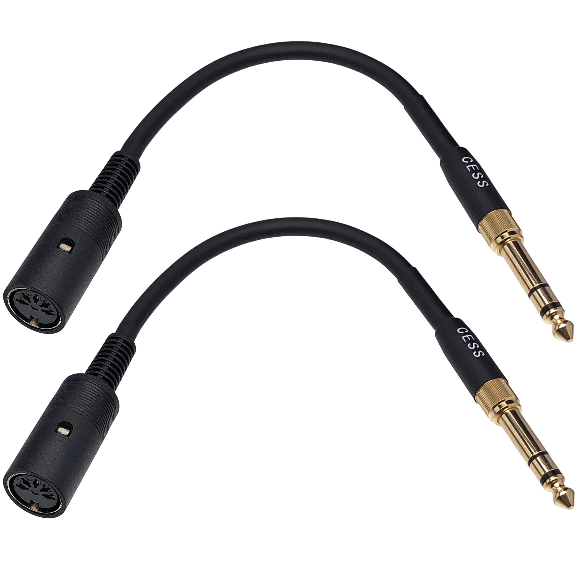 CNCESS CESS-256 5-Pin MIDI to 3.5mm TRS Stereo Adapter Cable with 6.35mm (1/4”) TRS Adapter - 6 Inches, Audio Conversion, Versatile Compatibility, 2 Sets