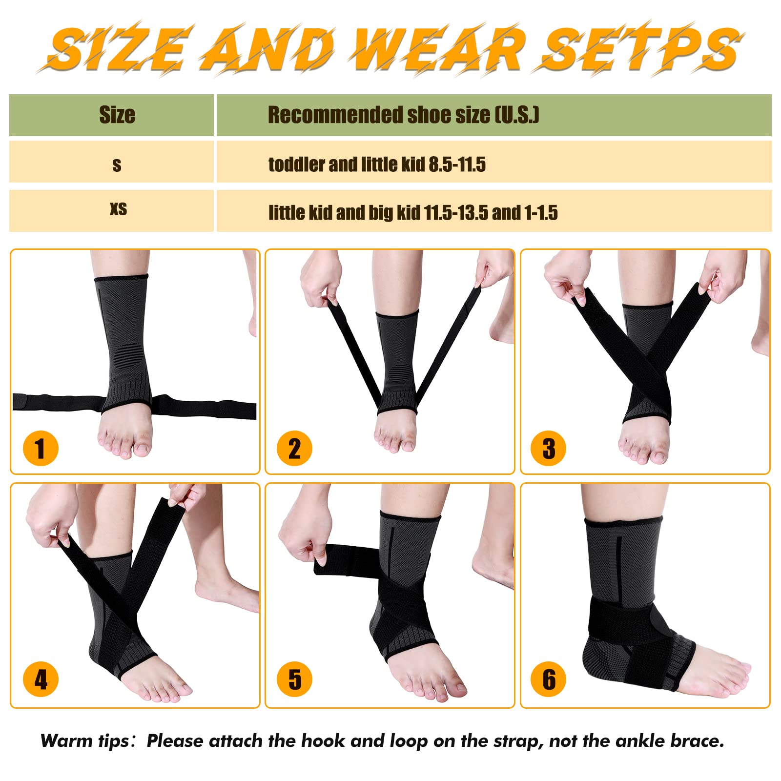 Tarpop 1 Pair Ankle Brace for Kids Compression Ankle Sleeves Adjustable Foot Support Brace Elastic Ankle Guard for Children Boys Girls Sports Running Jogging Dance Fitness Gymnastics (X-Small)