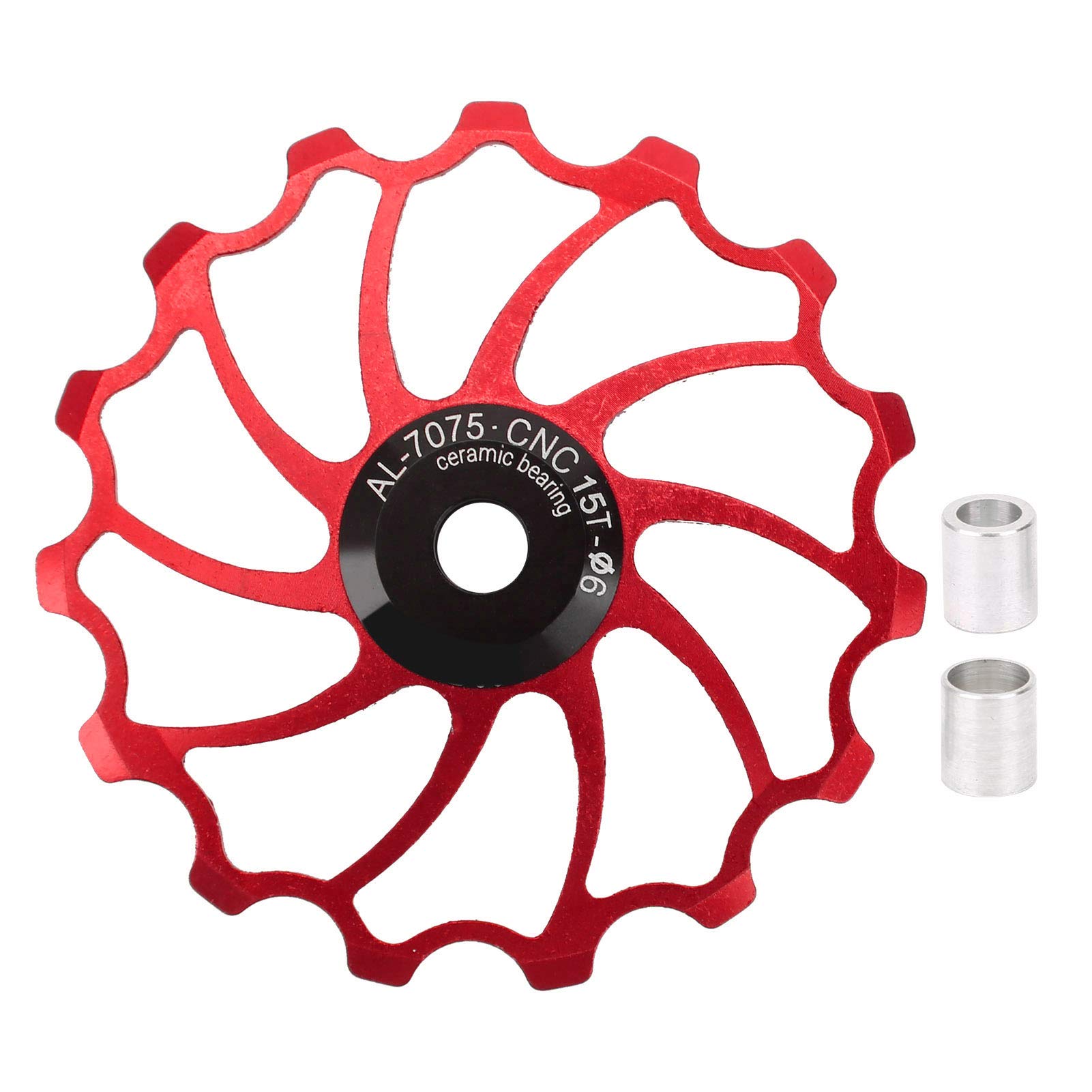 Bike Guide Pulley, 15T Rear Derailleur Pulley Aluminum Alloy Ceramic Bearing Guide Wheel Pulley, Bicycle Guide Wheel for Road Bike, Mountain Bike, MTB, BMX(Red)