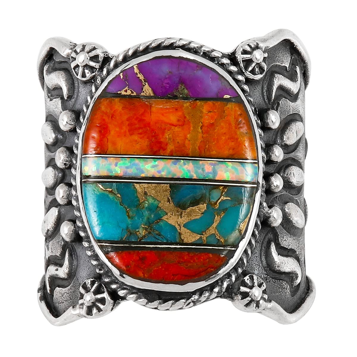 Sterling Silver Gemstone Ring with Genuine Turquoise (Multi-00, 9)