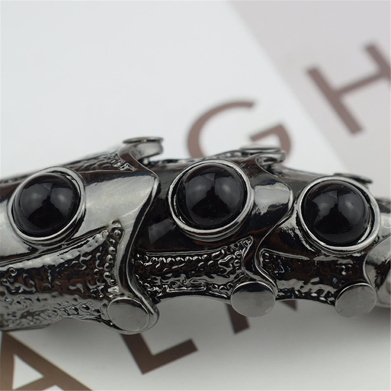 2Pcs Punk Full Armor Knuckle Joint Claw Finger Ring Set Gothic Rock Hinged Resin Bead Ring for Women Men Jewelry Gift Halloween Cosplay Party Costume Accessory-H black bead