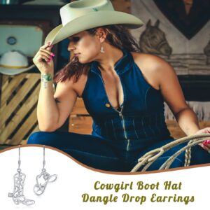 Cowboy Cowgirl Boot Hat Earrings for Women 925 Sterling Silver Western Turquoise Jewelry Western Gifts Cowgirl Texas Boots Spur Dangle Drop Earring Hypoallergenic (Boot Hat Earrings)