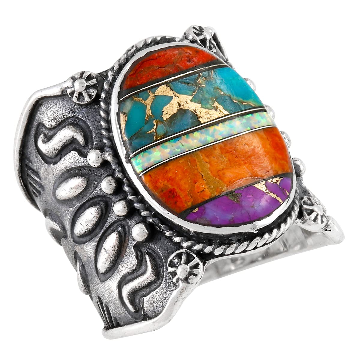 Sterling Silver Gemstone Ring with Genuine Turquoise (Multi-00, 9)