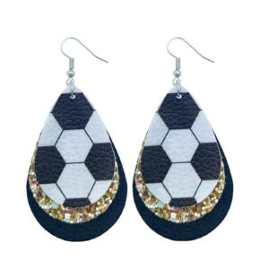 colorful world cup soccer leather dangle earrings glitter layered sports lover ball teardrop earrings for women jewelry(a)