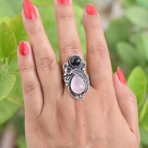 Rekha Gems Rose Quartz Ring-925 Sterling Silver Ring-Vintage Ring-Handmade Ring-Birthday Gift-Pink Gemstone Ring-Boho and Hippie Ring-Birthstone Ring-Rose Quartz Jewelry- ROS43(A) (11 US)