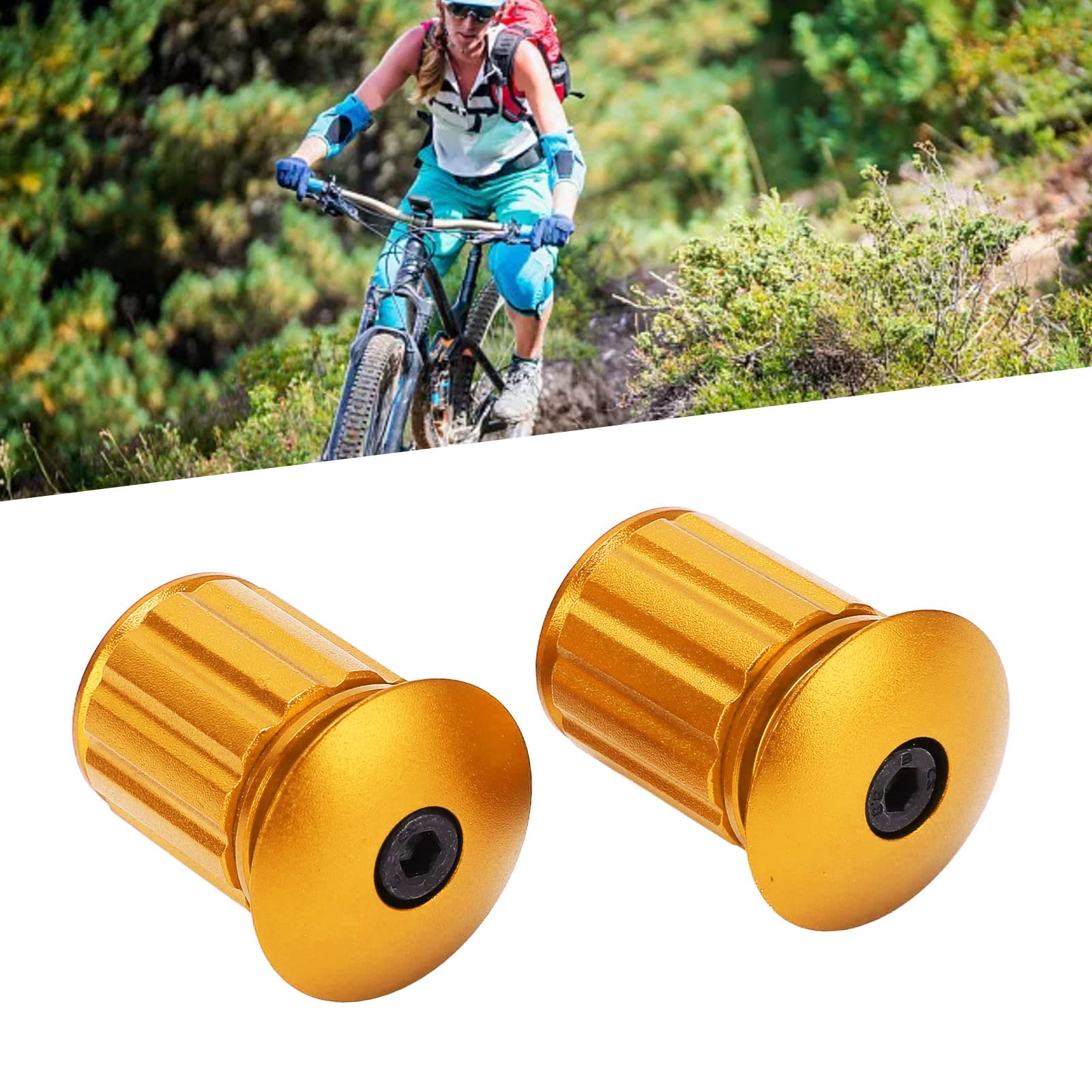 BuyWeek Bike Handlebar End Plugs, 1 Pair Bicycle Expansion Bar Plug Aluminum Alloy Bike Expansion Lock Bar Plug for Mountain Road Bike(Gold)