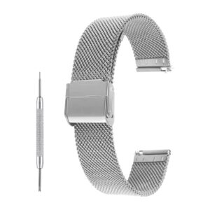 cobee milanese mesh watch bands, quick release replacement watch straps adjustable stainless steel watchbands for men women universal metal mesh straps compatible with 18mm lug width(silver, 18mm)