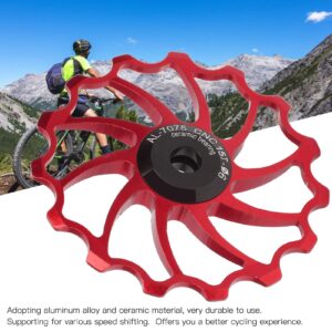 Bike Guide Pulley, 15T Rear Derailleur Pulley Aluminum Alloy Ceramic Bearing Guide Wheel Pulley, Bicycle Guide Wheel for Road Bike, Mountain Bike, MTB, BMX(Red)