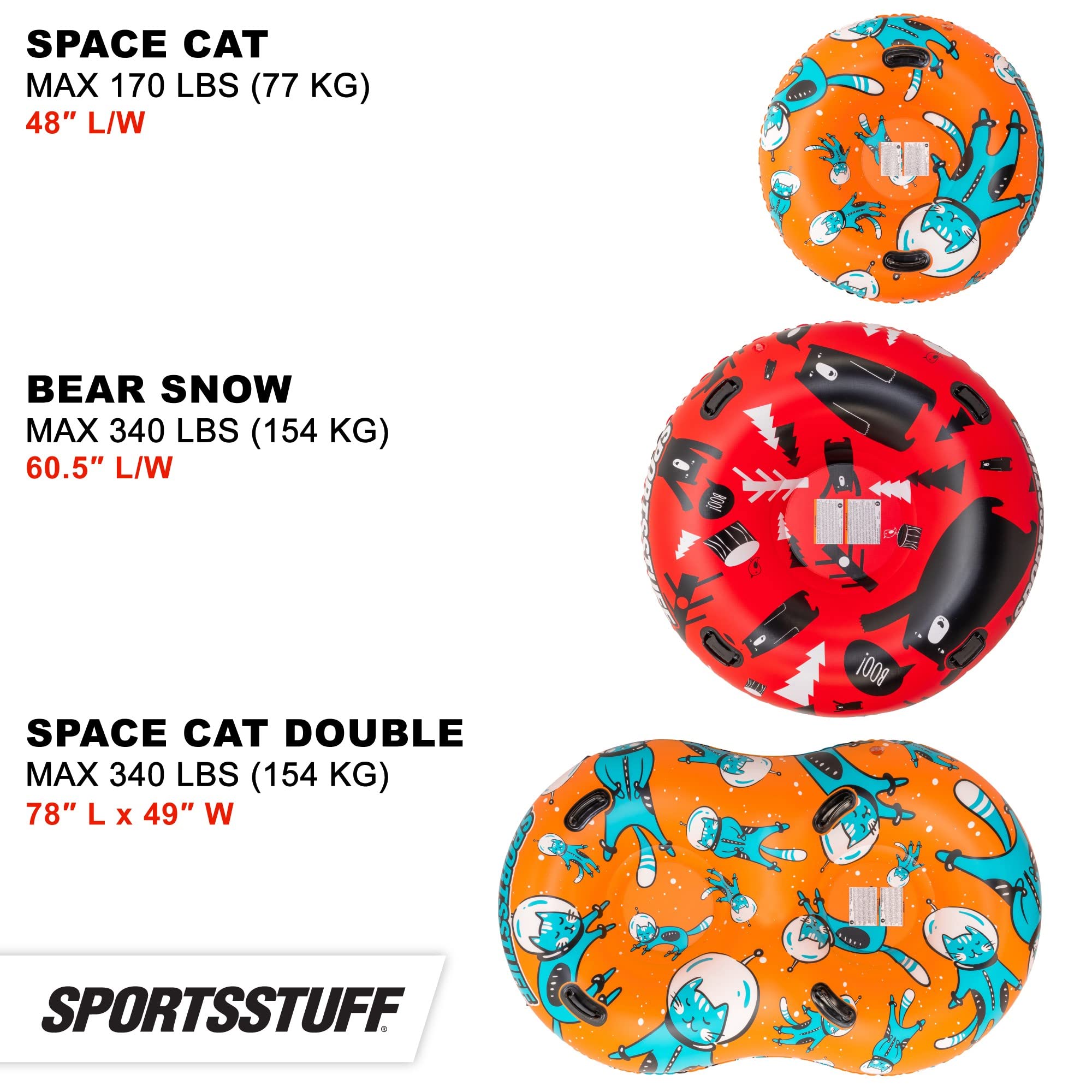 SportsStuff Space Cat Inflatable Snow Sled with Handles - 48" Single