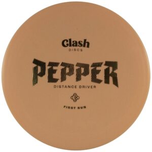 clash discs pepper in steady plastic | advanced level disc golf distance driver [color shade & color stamp color may vary] (173-176 grams, colors vary)