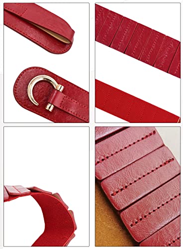 TeeYee Red Leather Belts Elastic Renaissance Waist Stretch Retro Belt Vintage Fashion Medieval Fashion Hook Belt Medium