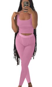 aywa casual workout sets two piece outfits for women ribbed crop tank top high waist leggings active wear (pink, x-small)