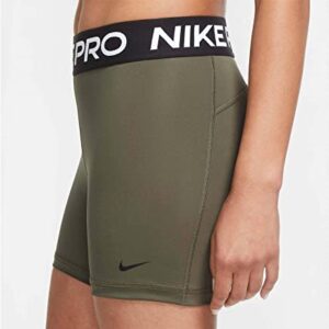 Nike Pro 365 Women's 5" Shorts (as1, Alpha, x_s, Regular, Regular, Medium Olive/Black/Black, Fitted)