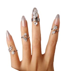 xerling dainty gold statement fingertip rings cubic zircon rhinestones rings for finger nail tip crystal rings for women bling finger rings for teen girls (type a-silver)