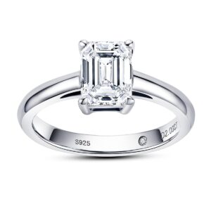 anuclub 2cttw emerald cut moissanite solitaire engagement rings d color vvs1 18k white gold plated 925 sterling silver anniversary wedding promise ring, christmas gift for women 7.5