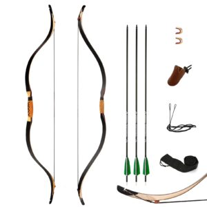 megaloceros archery 52" recurve bow handmade laminated longbow traditional bow and arrows ambidextrous horsebows set for hunting target shooting 30lbs