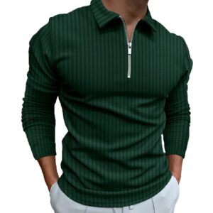 burwof size s green mens long sleeve polo shirts fashion zipper polos casual golf t-shirts stretch ribbed soft tees for men