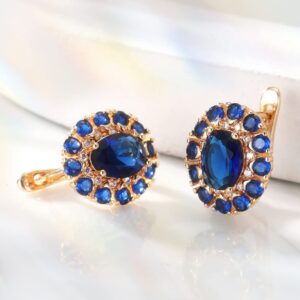 Sapphire Earrings for women, 18K Gold Plated Crystal Flower Earrings | Small Hoop Earrings | Gold Earrings for Women