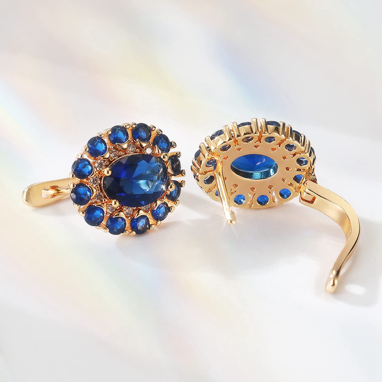 Sapphire Earrings for women, 18K Gold Plated Crystal Flower Earrings | Small Hoop Earrings | Gold Earrings for Women